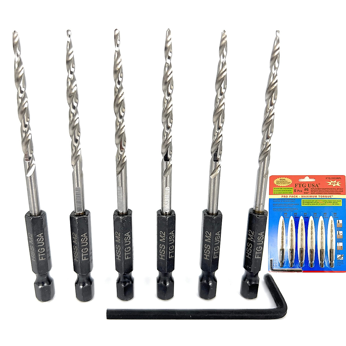 FTG USA Replacement Tapered Countersink Drill Bit Set 6 Pc (#6) 9/64"
