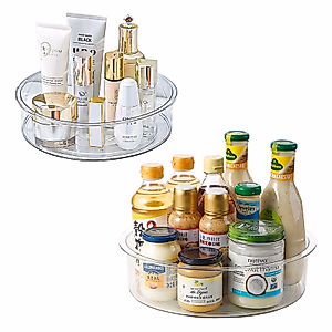 FRITILLARIA 2 Pack Lazy Susan Organizer Turntable Spice Rack 10'' and 12'' Rotating Plastic Spinner Storage Organizer Bin for Cabinets,Kitchen,Fridge,Countertop,Makeup,Bathroom