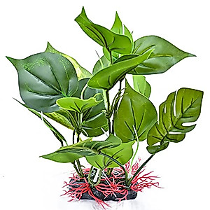 MRTIOO Reptile Artificial Plants, Terrarium Plants Decorations Supplies, Rainforest Ground Plant, Amphibian Habitat Hideout Tank Accessories (L)
