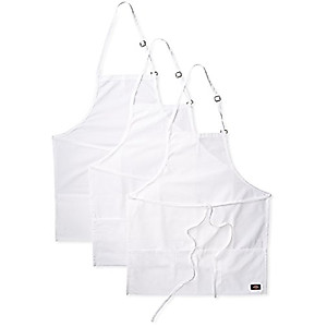 Dickies Chef 3 Pack Three Pocket Adjustable Bib Apron, White, One Size