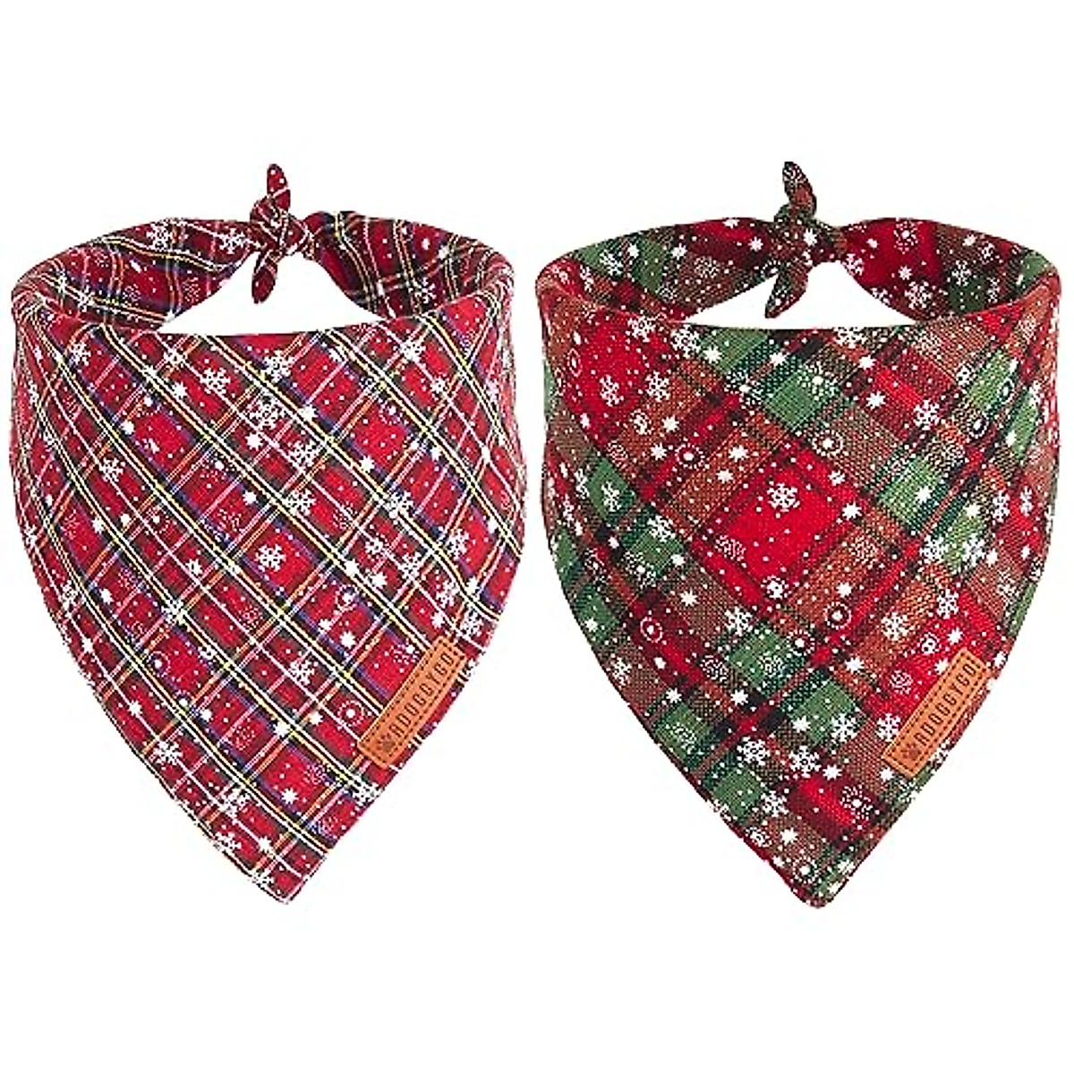 ADOGGYGO 2 Pack Dog Bandanas Christmas, Stylish Plaid Snowflake Dog Scarf, Premium Durable Fabric, Multiple Sizes Offered, Christmas Bandanas for Small Medium Dogs Pets (Small, Red)