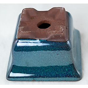 Square Green Glazed Mini Mame Bonsai Pot, Cactus and Succulent Planter & Accent Plants Vase - 3.25"x 3.25"x 2" + Mesh