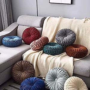 Teieas Round Throw Pillow Velvet Home Decoration Pleated Cushion for Couch Chair Bed Car Emerald Green