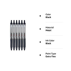 Pilot Precise V5 RT Retractable Liquid Ink Rollerball Pens, Extra Fine Point, 0.5mm, Black Ink, 6 Count