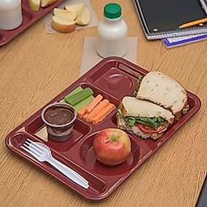 Carlisle FoodService Products Plastic Meal Tray Left-Handed Heavyweight Lunch Tray with 6-Compartments for Schools, Cafeterias, and Dining Halls, Melamine, 14 x 10 Inches, Dark Cranberry, (Pack of 12)
