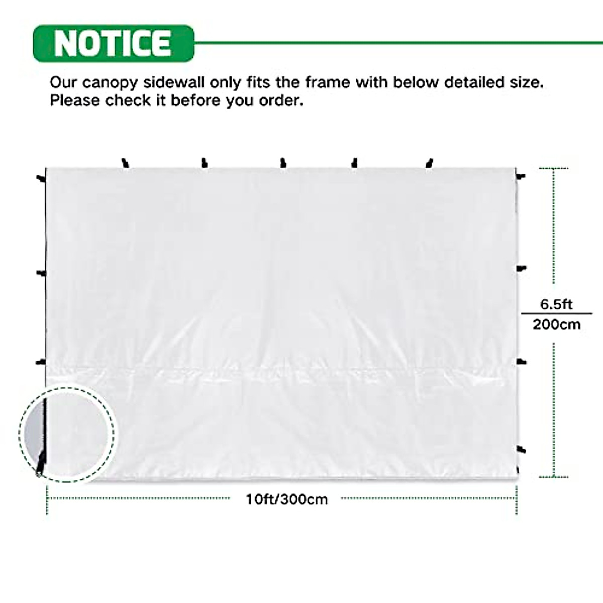 ACEPIC Instant Canopy Tent SideWalls for 10x10 FT Pop Up Canopy, 210D Polyester Waterproof, White (1PCS Sidewall Only, Canopy Tent NOT Included)