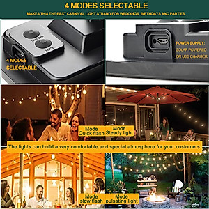 ACOHOOK 48FT Outdoor Solar String Lights, Solar Cafe Lights, Commercial Grade Solar String Lights for Outside,4 Light Modes,USB& Solar Powered String Lights with Waterproof Plastic 15+1(Spare) Bulbs