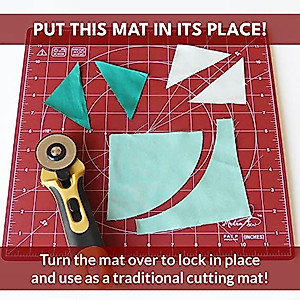 Madam Sew Self Healing Cutting Mat, 12x12 Rotating Cutting Mat for Quilting, Sewing and Crafts Features 360 Degree Rotation, Lockable Non-Slip Base and Accurate Grid and Bias Lines for Precise Cuts