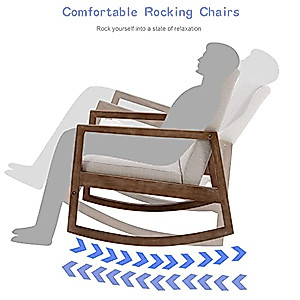 CIMOO Rocking Armchair for Nursery Mid Century Modern Recliner Accent Chair Comfy Lounge Arm Chair for Bedroom/Living Room, Linen Beige, rocking chair-linen