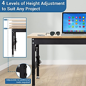 Work Bench, 48" Adjustable Height Work Table, Heavy Duty Oak Wood Workbench, Garage Work Bench Table, 2000 LBS Load Garage Workbench with Power Outlet for Garage/Kitchen/Home/Office