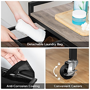 HOOBRO Laundry Sorter 4 Sections, Laundry Hamper with Wheels, 4 × 10.5 Gal (39.8L), Rolling Laundry Basket, Pull-Out and Removable Oxford Fabric Laundry Bags, Greige and Black BG04XY01