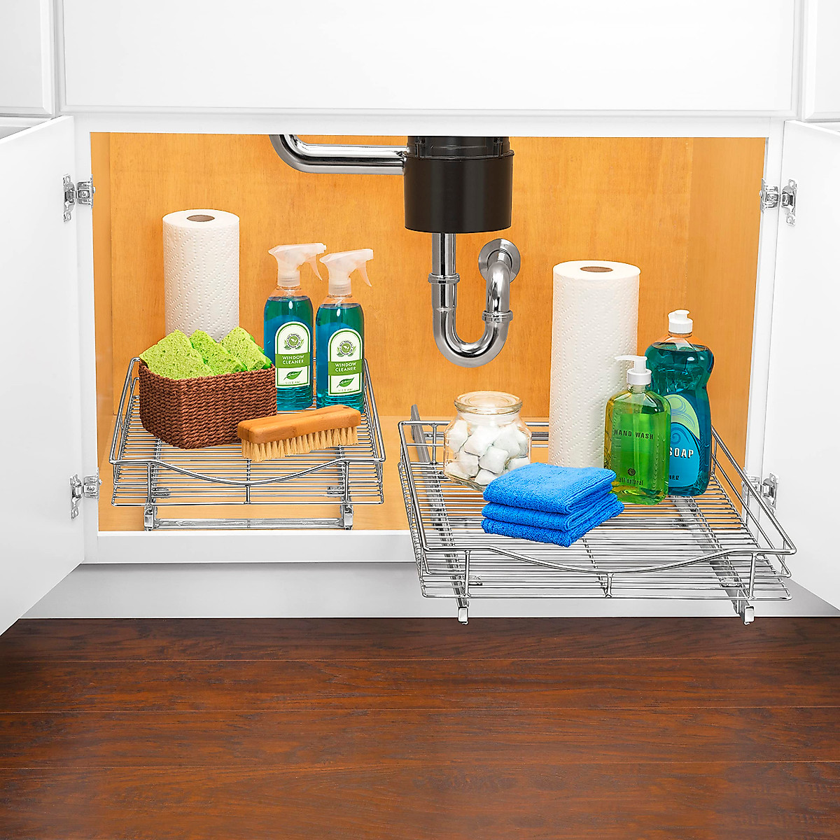 LYNK PROFESSIONAL® Pull Out Cabinet Organizer, 11" x 21" Slide Out Drawers for Kitchen Cabinets - Sliding Pull-Out Pantry Shelves – Home Shelf Organizers - Lifetime Ltd. Warranty, Chrome