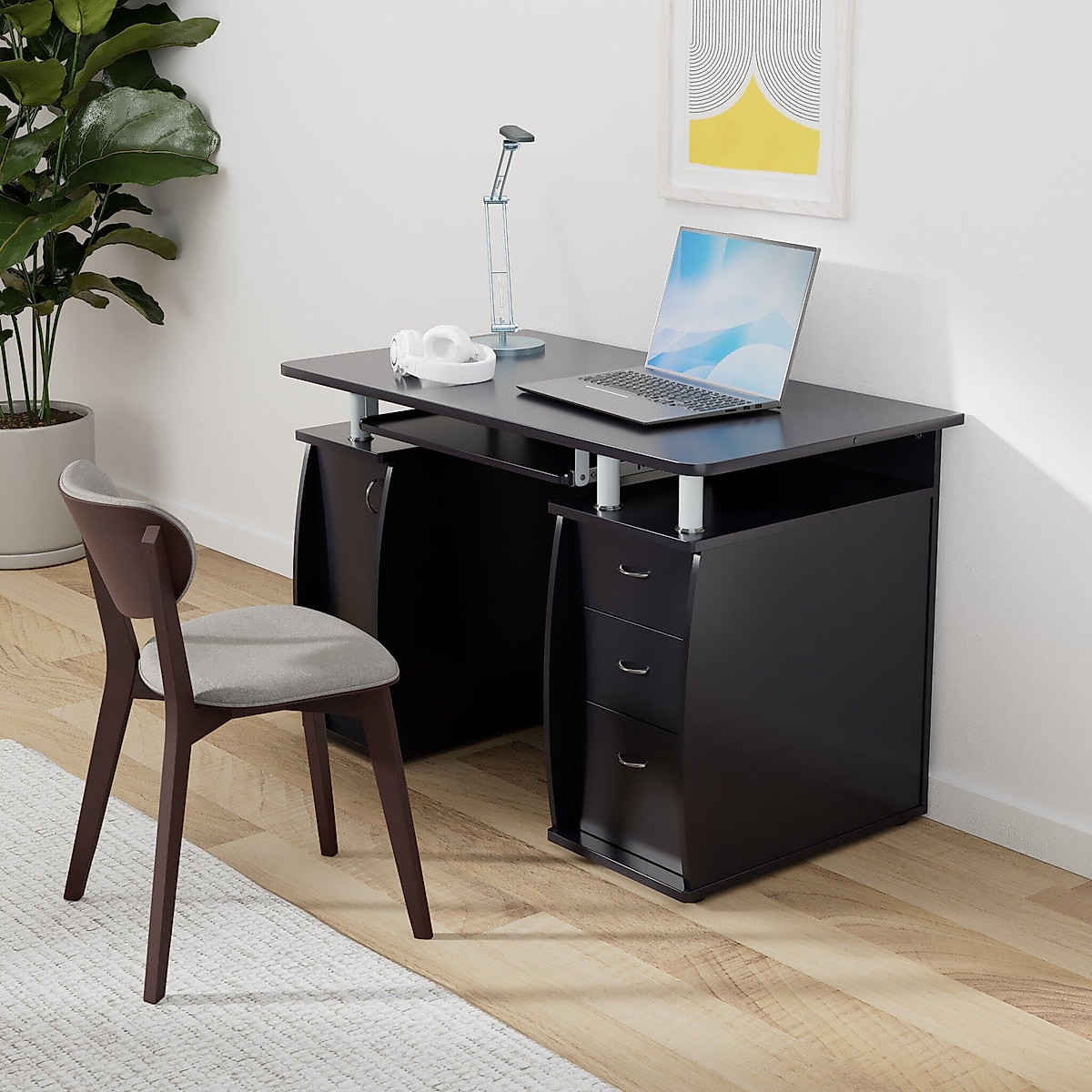 Kiwifruit Office Desk Computer Table Study Writing Desk Workstation Sturdy MDF Board w/Storage for Home Office 45 inch W x 22 inch D x 29 inch H, Black