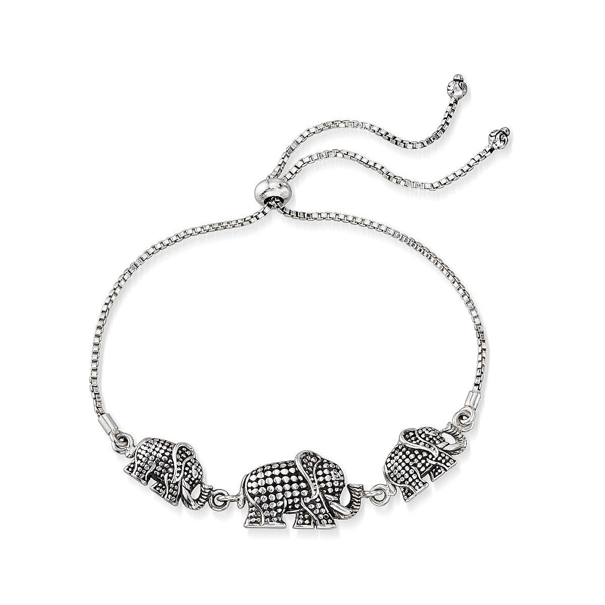 Ross-Simons Sterling Silver Bali-Style Elephant Trio Bolo Bracelet