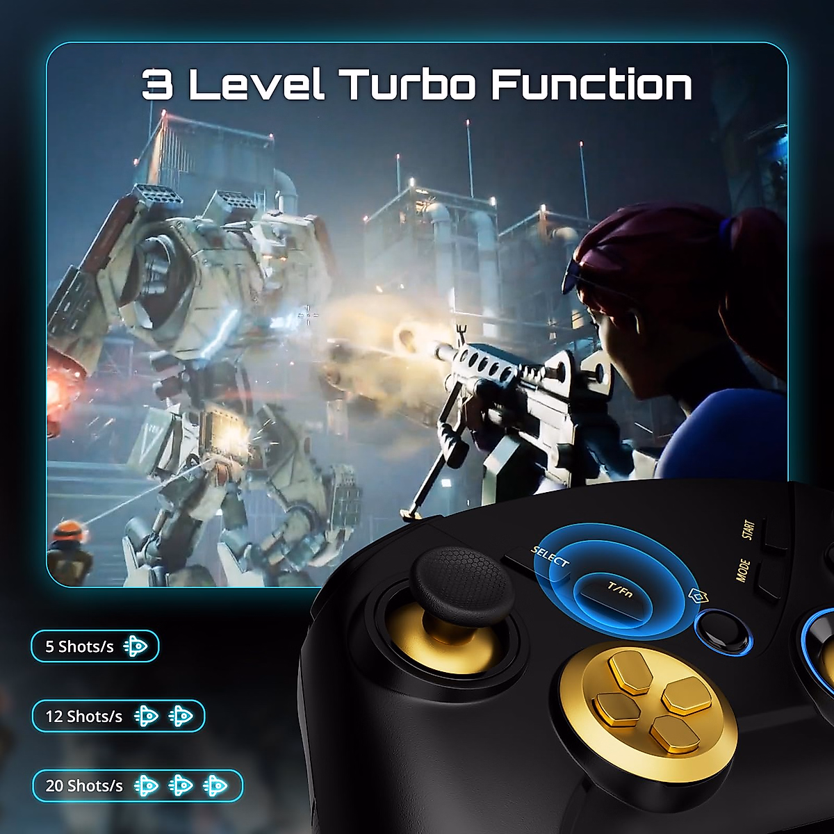 Multi-Platform PC Wireless Controller, Bluetooth Gaming Controller, Compatible with Windows, iPad, Steam, Luna, Laptop, Tablet, and Smart TV, with Double Shock, Macro Keys, Turbo Button, LED Backlight