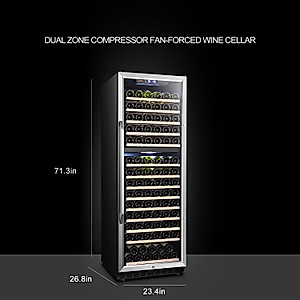 Lanbo Dual Zone Compressor Red Wine Cooler with Wooden Shelves, 160 Bottles