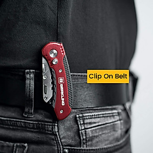 Berkling Utility Knife Folding Box Cutter Retractable Heavy Duty Pocket Size w/Belt Clip, Compact Light Weight Body, Quick Change Blade, Safety Lock, 10 Laser Sharpened Ultra Sharp SK2H Black Blades