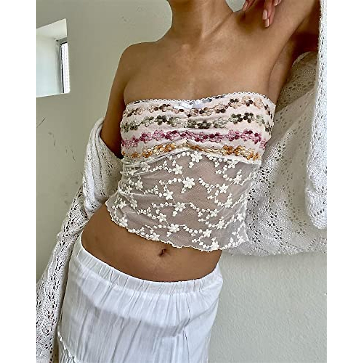 Y2k Sexy Strapless Tube Crop Top for Women Sleeveless Camisole Tanks Top Tee Going Out Streetwear