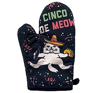 Cinco De Meow Oven Mitt Funny Taco Cat Mexican Cerveza Kitchen Glove Funny Graphic Kitchenwear Cinco De Mayo Funny Cat Novelty Cookware Black Oven Mitt