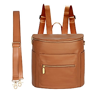 miss fong Small Diaper Bag Mini Diaper Bag, Leather Diaper Bag Backpack Mini Backpack with 14 Pockets Insulated Pockets & Shoulder Strap