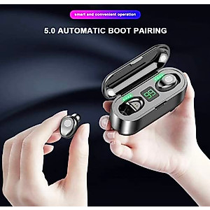 BAHASYA Wireless Bluetooth Earbuds with Digital Charging Case, Built-in Mic, Noise Cancelling, Waterproof, Deep Bass Earphones, in Ear Stereo Headphones for Sport, Gym, Running, Gaming (Black)