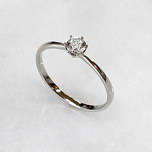 DoubleAccent Solid 14K White Gold Wedding Ring Tiny Small Round CZ Stone 0.25 Carat Classic Solitaire Engagement Ring (Size 5 to 9), 5