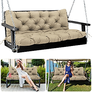 Swing Cushions 3 Seater Replacement Porch Swing Cushions Outdoor 60 inch Waterproof Bench Cushions Thicken 5" Khaki Cushions for Outdoor Swing With Ties Patio Swing Cushions for Outdoor Furniture