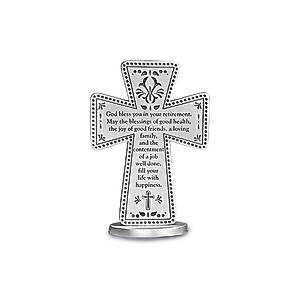 Cathedral Art God Bless Your Retirement Standing Metal Cross, Retirement Gift for Friends, Family, and Coworkers, 3 Inches Tall, by Abbey + CA Gift, 3.00" x 3.00",Silver