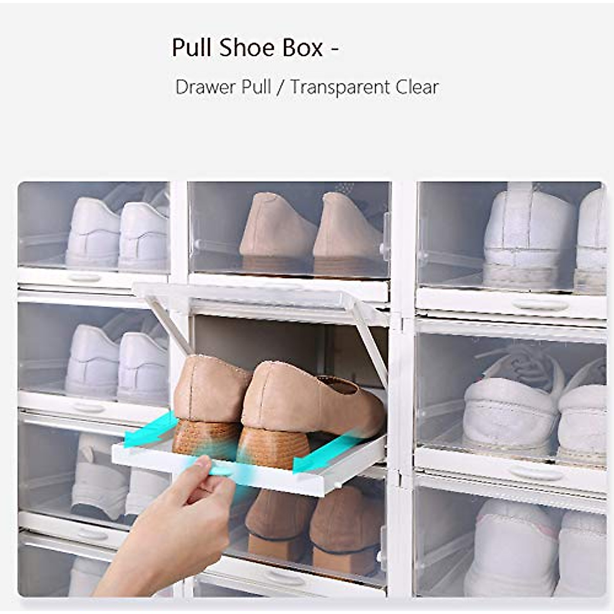 Plastic Pull Shoe Storage Box Clear Stackable Shoes Boxes Cabinet Organizer Flip Drawer (Grey 3 PCS Set)