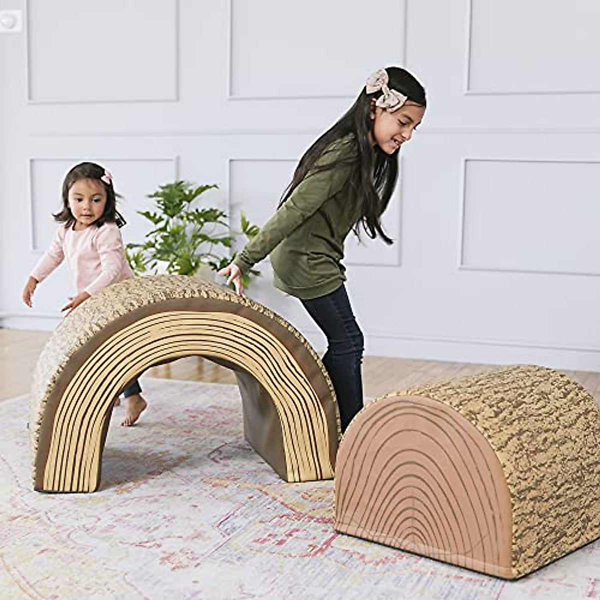 ECR4Kids SoftZone Tree Tunnel and Climber, Toddler Playset, Chocolate, 2-Piece