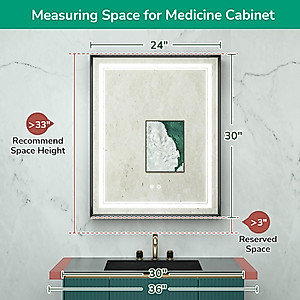 TokeShimi 24x30 Recessed Medicine Cabinet with Lights Mirror, 3-Color Stepless Dimmable LED Mirror Medicine Cabinet Defog, in Wall Medicine Cabinet with 2 Electrical Outlets