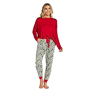 Mud Pie Womens Holiday Christmas Pajamas Set, Red, Small