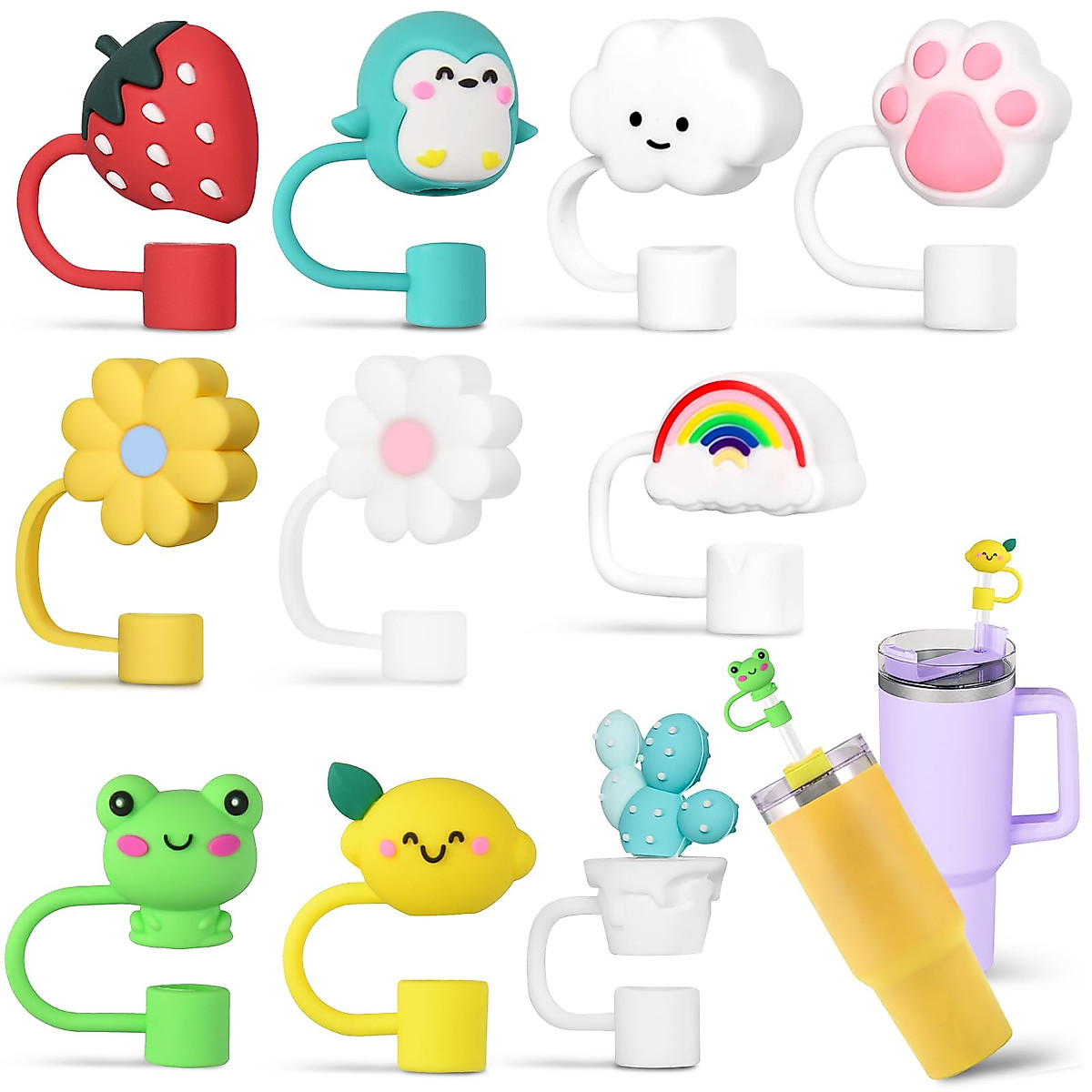 10pcs Straw Cover Cap for Stanley Cup 30&40 Oz, Tumbler Shape Straw Lids Silicone Straw Topper Straw Tips Cover Reusable Straw Plugs Soft Cute Straw Dispenser Tips for 8-10 mm Stanley Cups Straws