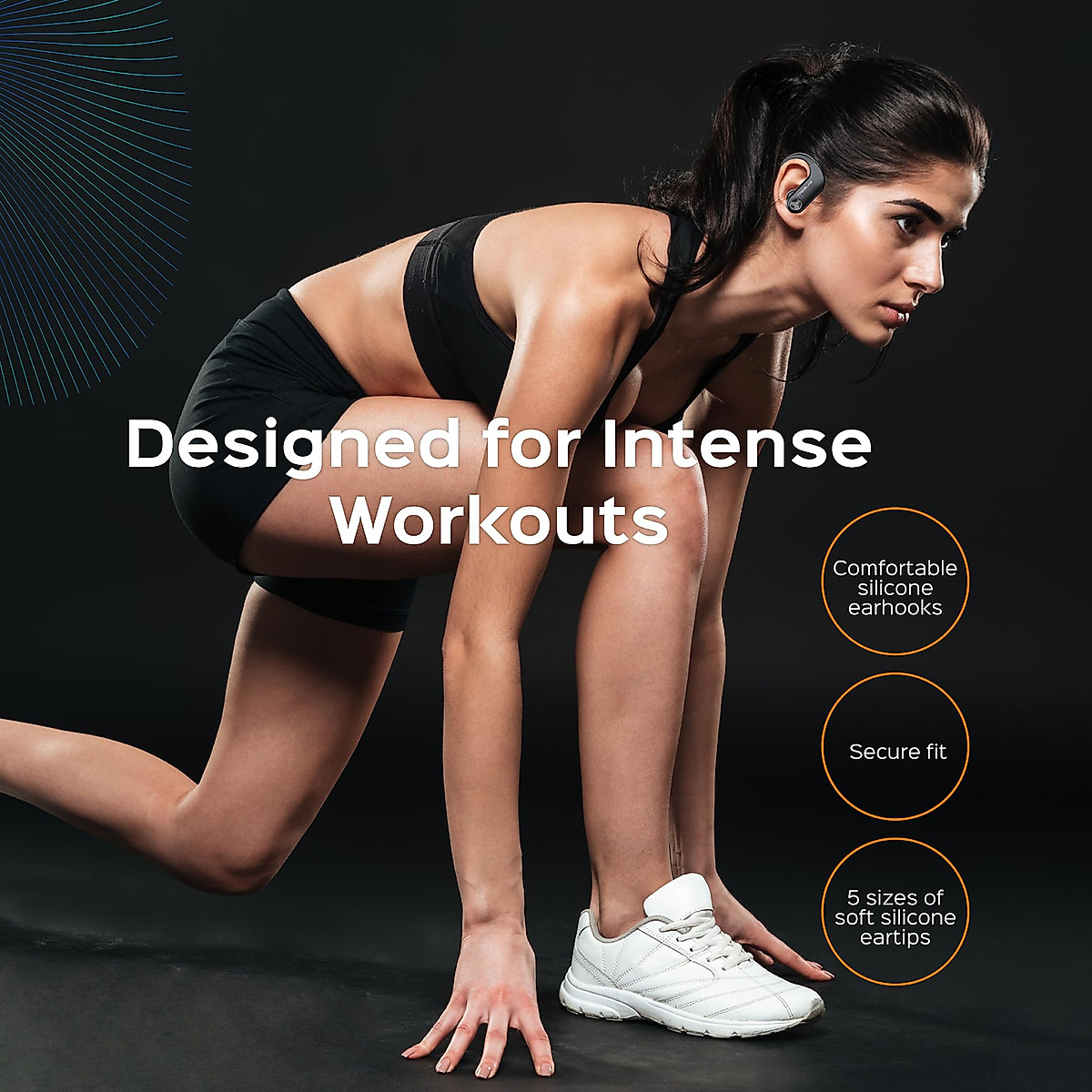 TREBLAB X3-Pro - Wireless Earbuds with Earhooks-45H Playtime, aptX, IPX7 Waterproof Earphones for Running & Workout-Sport Bluetooth Headphones with Charging case-Built-in Microphone- Black (Renewed)