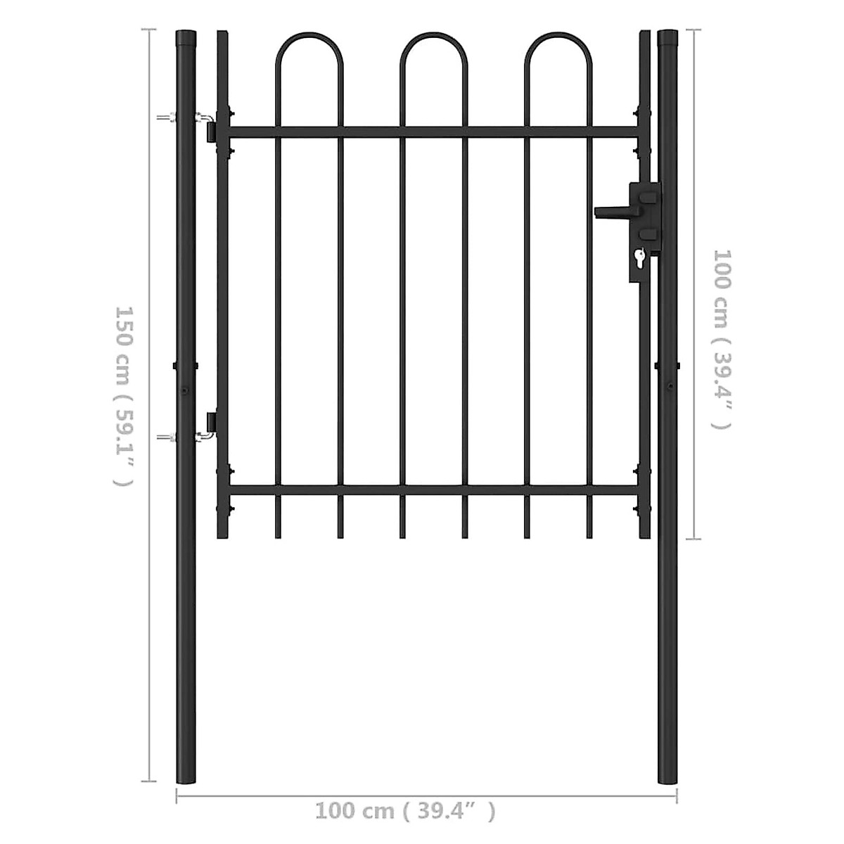 Gecheer Garden Fence Gate Single Door with Arched Top Steel 39.4"x39.4" Black, Lawn Edgings Decorative Fence Panels Outdoor Fence for Dogs Garden Fencing, Animal Barrier Border for Yard Lawn Patio