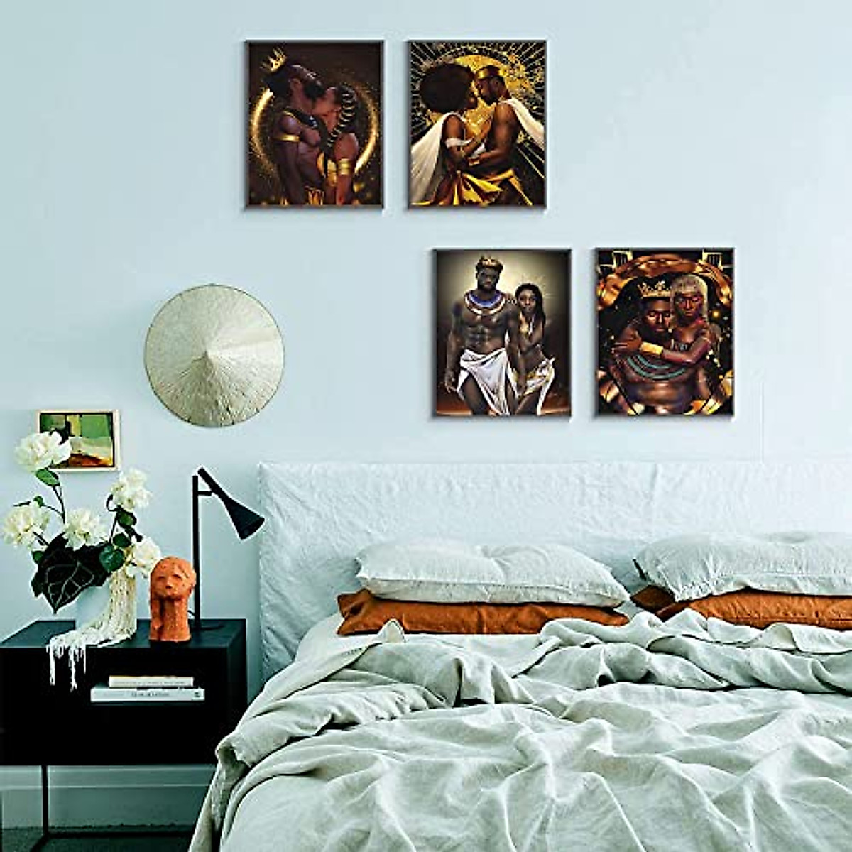Wall art posters of black kings and queens，African American Canvas Art Print，Afro King Poster，Black Queen Poster，Fashion Room Modern Bathroom Bedroom Living Decor Aesthetic Artwork- Set of 4 (8''X 10'', No Frame)