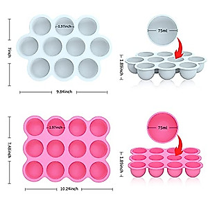 2 Pack Baby Food Containers, Freezer Tray with Lid, BPA Free Silicone Molds, 12 Cubes & 10 Cubes, Individual 75ml Per Cube, Perfect for Homemade Baby Food, Breast Milk- Microwave, Oven