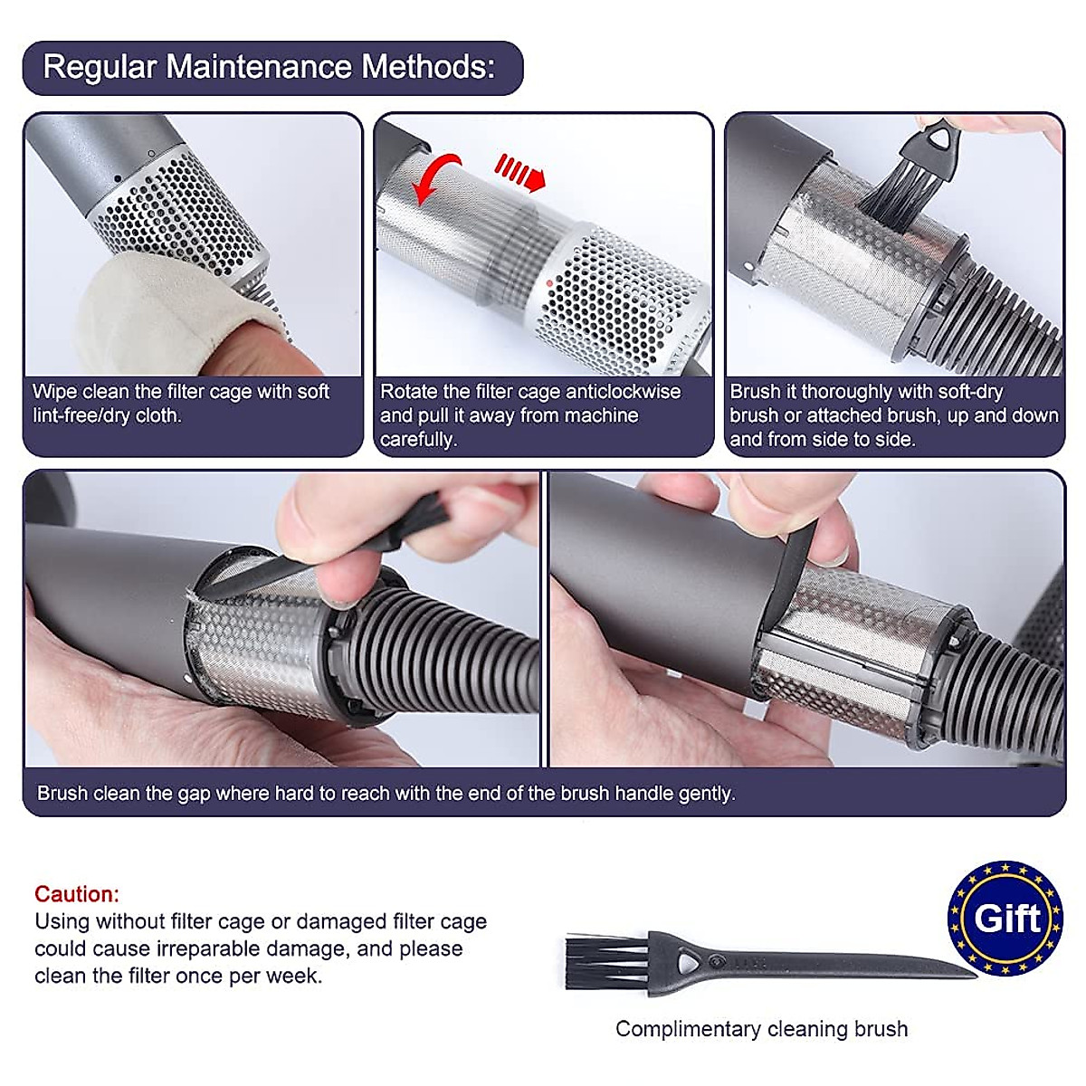 Hair Dryer Strainer Filter Mesh Compatible with Dyson Supersonic Hair Dryer HD01 HD03 HD04 HD08 Models, Filter Cover Cap Replacement Part with 32-in-1 Screwdriver Tool Kit (Silver Gray)