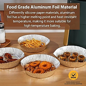 Air Fryer Liners, Fecolmena 50 PCS Disposable Round Aluminum Foil Papers, Safe Food Contact Grade Material & High Temperature Resistant for Air Fryers and Ovens