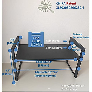 Urhomey plus Expandable Cabinet Shelf 16~26"(L), Stackable Kitchen Counter Shelf Organizer, 22LBS Heavy Duty Shelf Riser, Countertop Storage Pantry Shelf, Durable Metal Sink Shelf (Black)