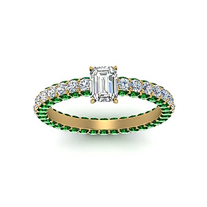55Carat Eternity Yellow Gold Plated Created Emerald Emerald Shape Green Color Side Stone Engagement Rings Prong Setting in Size 7 Party Wear Daily Wear Ornament
