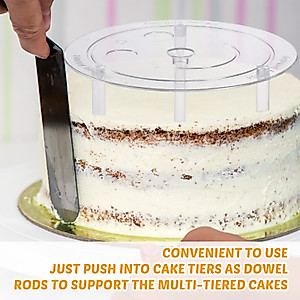 40 Pieces Plastic Cake Dowel Rods Set 20 White Cake Sticks Support Rods, 5 Cake Separator Plates for 4, 6, 8, 10, 12 Inch Cakes, 15 Clear Cake Stacking Dowels for Tiered Cakes (Clear Plates)