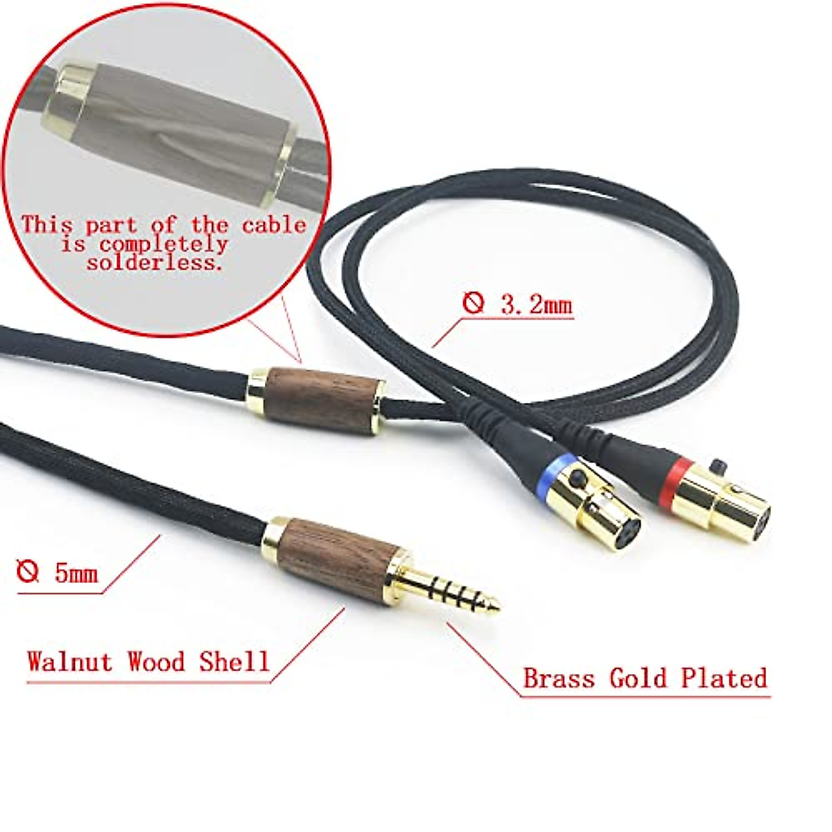 NewFantasia 4.4mm Balanced Cable Compatible with Audeze LCD-2, LCD-4, LCD-3, LCD-X, LCD-XC Headphone Upgrade Replacement Audio Cable 6N OCC Copper Silver Plated Cord Walnut Wood Shell 6.6ft