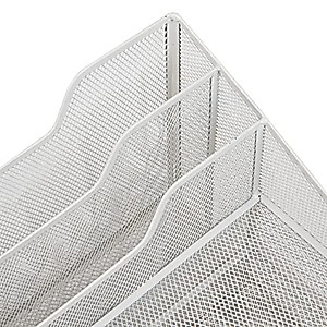 Mind Reader Network Collection, 3-Tier, 5-Compartment Desktop Organizer with 2 Vertical File Holders and 3 Horizontal Paper Trays, Desktop Organizer, Metal Mesh, White
