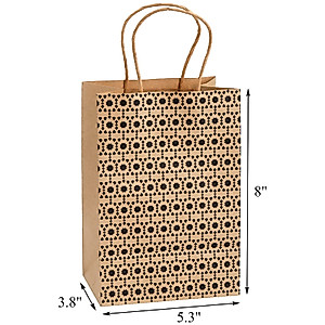 Elsjoy 100 Pack Kraft Paper Bags with Handles, 5.3x3.8x8 Brown Small Gift Wrap Bags Geometric Kraft Shopping Bags Merchandise Bags for Packaging, Party Favor, Retail Stores, 4 Styles