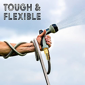 Tardigrade Steel Hose - Garden Hose 50 FT - Made of Metal - Heavy Duty Stainless Steel - Outdoor Water Hoses, Flexible, Lightweight, Brass, Dog Chew Crush Proof, No Kink, Durable Lawn Tool