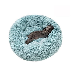 Dog Beds for Melium Dogs, XLarge Cat Beds for 4-5 Indoor Cats/Small Dogs, Anti Anxiety Round Fluffy Plush Faux Fur Cat Bed,Thick Bottom (Blue, 28”x 28”x 7.9”, Up to 55lbs)