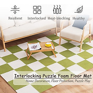 24 Pcs Thickened 0.4 Inch Interlocking Floor Mat,Plush Puzzle Foam Carpet Tiles,Fluffy Square Area Rug,Playmat,Space Saving,12x12 Inch(Color:Green+Dark Green)