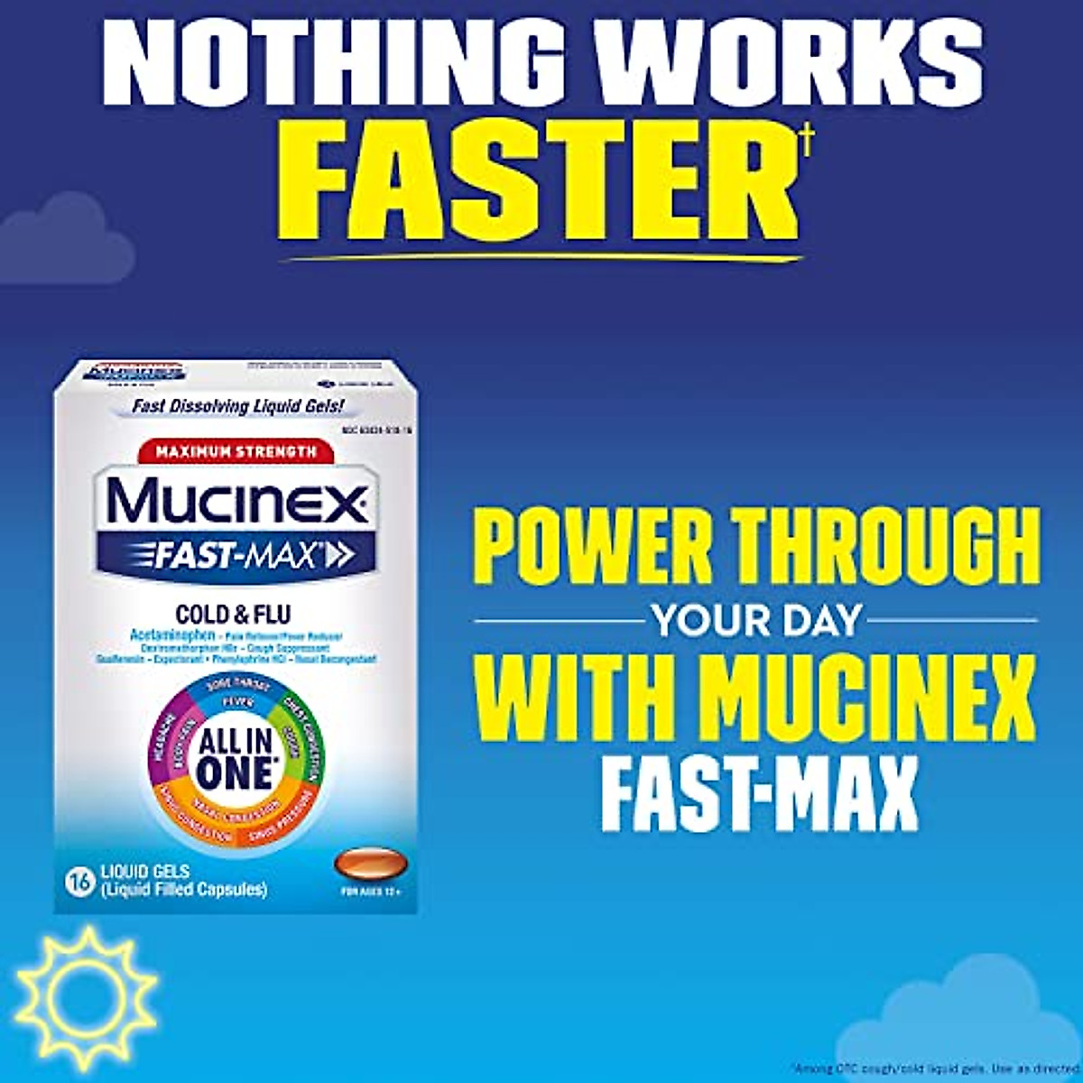 Mucinex Maximum Strength Fast-Max Cold & Flu All-In-One Liquid Gels, 16ct (Packaging May Vary)