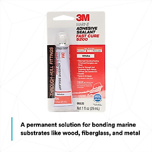 3M Marine Adhesive Sealant Fast Cure 5200 (06535) Permanent Bonding and Sealing for Boats and RVs Above and Below the Waterline Waterproof Repair, White, 1 fl oz Tube